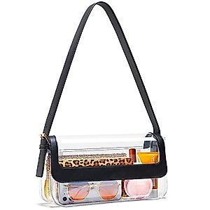 Vorspack Clear Bag Stadium Approved - Cute Clear Purse for Women PVC Clear Stadium Bag for Work Concerts Sports Festivals - Black