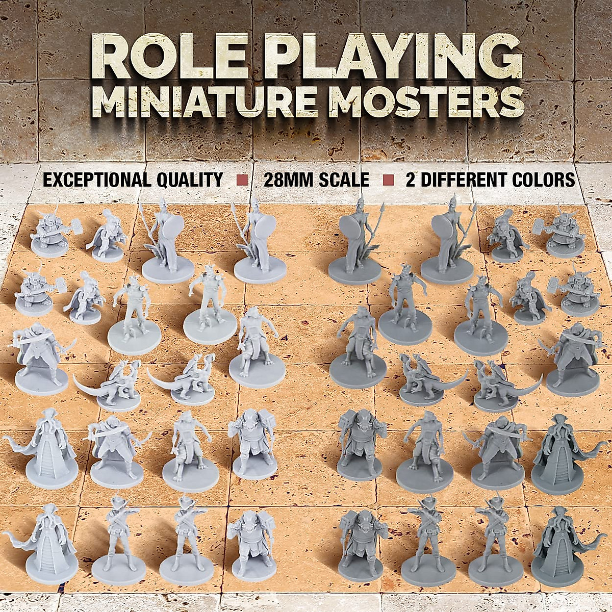 Path Gaming 40 Fantasy Tabletop Miniatures for Dungeons and Dragons . 28MM Scaled 10 Unique Designs, Bulk Unpainted