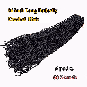 LMZIM 36 Inch Butterfly Locs Crochet Hair 5 Packs Long Distressed Soft Faux Locs, Crochet Braids Locs for Black Women