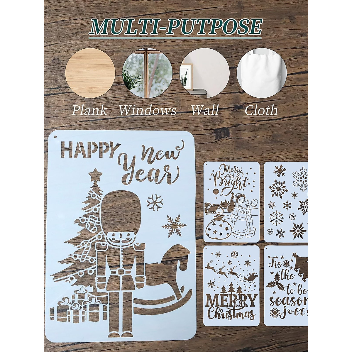 Christmas Stencils Reusable, 9Pcs Farmhouse Large Merry Christmas Stencils for Painting on Wood Winter Decor,8 X 11 Inch,Snowflake Chirstmas Tree Craft Stencils