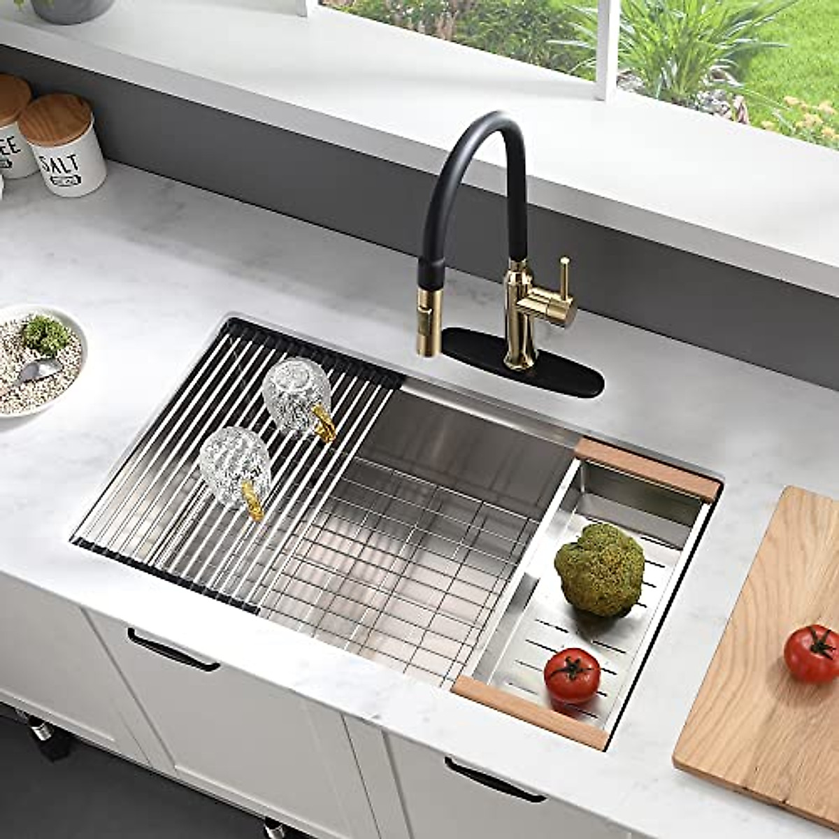 28 Inch Undermoutn Kitchen Sink Stainless Steel- Abironl 28"x18" Under Mount Kitchen Sink Workstation Ledge 16 Gauge Stainless Steel Kitchen Sink Single Bowl Kitchen Sink with Accessories