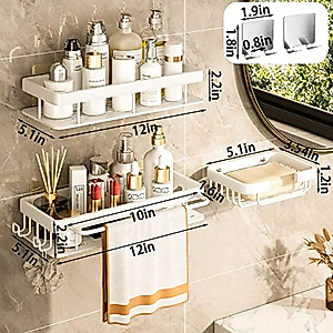 JIAJIAHAO Bathroom Shower Organizer, Adhesive Shower Caddy with Soap Holder and Hooks, No Drilling Wall Mounted Shower Shelf for Inside Shower, Bathroom, Dorm, Kitchen, 5-Pack, White