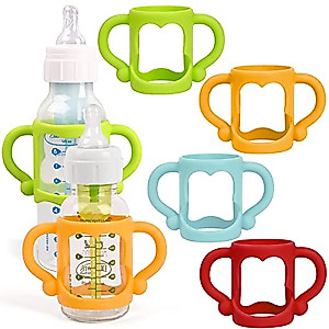 4 Pack Baby Bottle Handles, Silicone Bottle Handles for Dr Brown Narrow Baby Bottles, Baby Bottle Holder with Easy Grip Handles to Hold Their Own Bottle, BPA Free