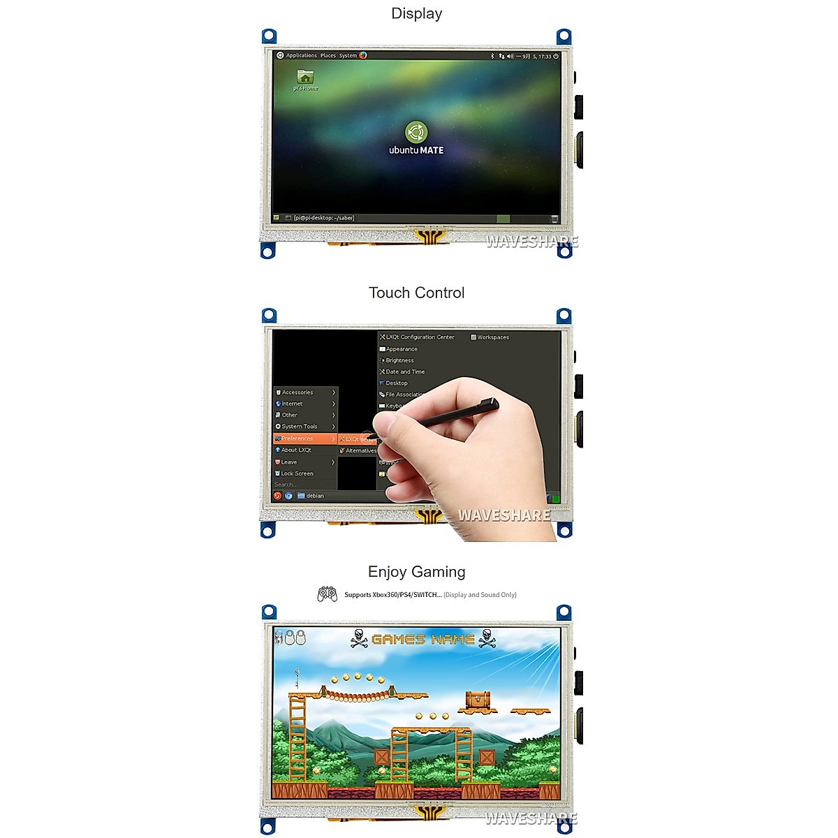 5inch 800x480 Resistive Touch Screen LCD Display Monitor HDMI Interface Supports Raspberry Pi 4 3 2 Model B A+ B+ BB Black Banana Pi Supports Game Console XBOX360 Sony PS4 Nintendo Switch @XYGStudy