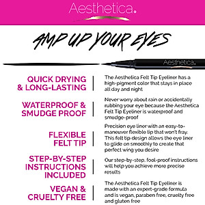 Aesthetica Felt Tip Liquid Eyeliner Pen - Fast-drying Waterproof & Smudge Proof Eye Liner (Jet Black)