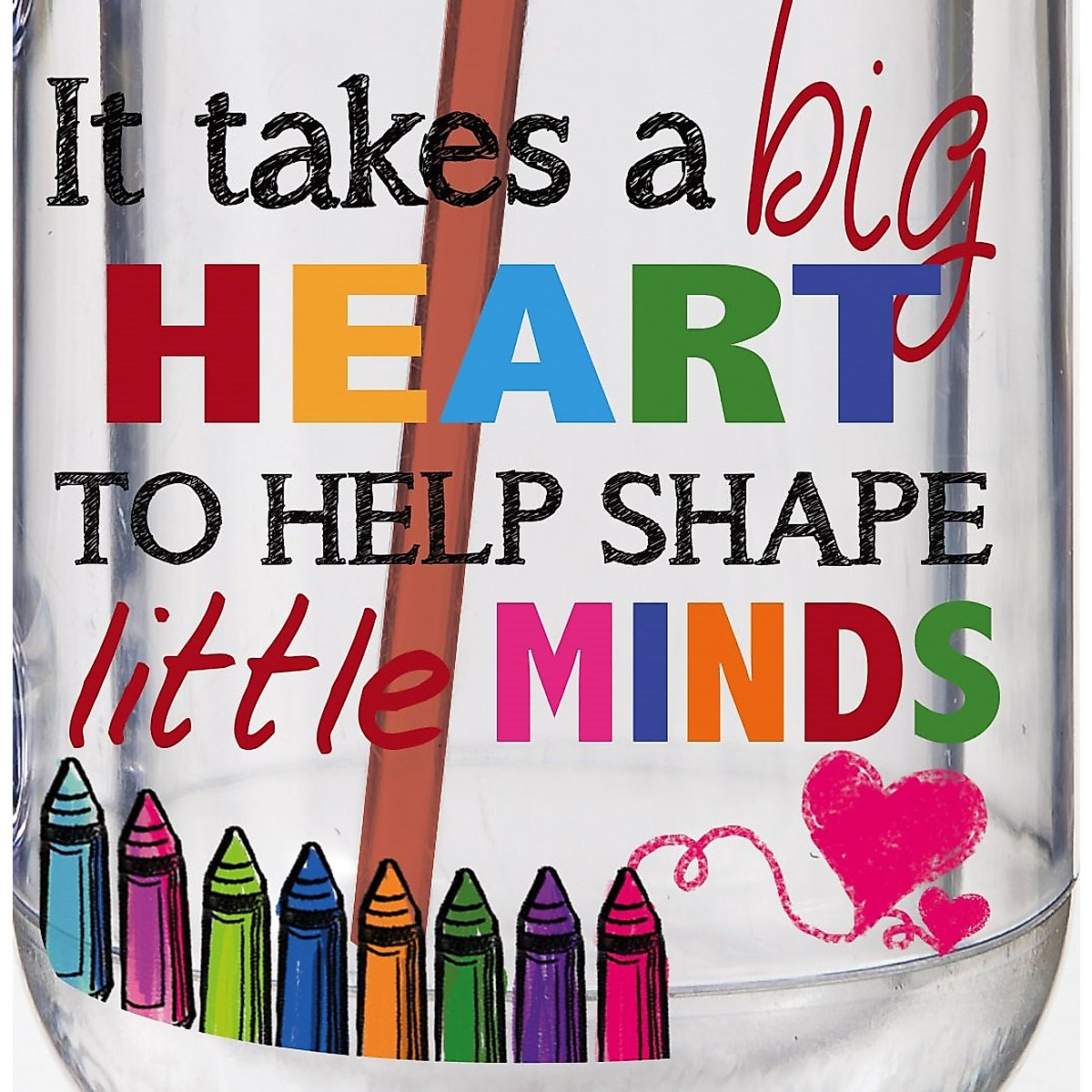 Cypress Home Teacher Appreciation 20 oz Gift Mug It Takes A Big Heart To Help Shape Little Minds | Red | Double Wall Insulated Mason Jar With Straw | 6.25-in Tall x 5-in Wide