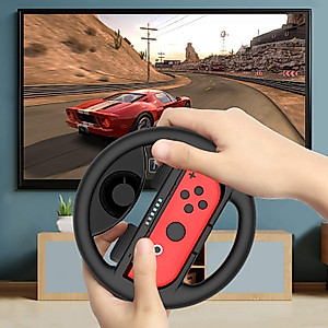 Grip for Switch Controller - 4 Pack Racing Steering Wheel Switch Controller Game Grip Handle Kit Fit for Switch Joycon Controllers (Black)
