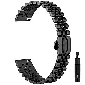 Camofit Band Compatible with Samsung Galaxy Watch 7/6/5/4 Band 40mm 44mm, Watch 6/4 Classic 47mm 43mm / 42mm 46mm, Watch 5 Pro 45mm, Watch 3 41mm, 20mm Stainless Steel Metal Band Strap, Black