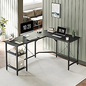 CubiCubi 59 x 47 inch L Shaped Gaming Desk with Storage Shelves, Corner Computer Desk for Home Office, Black