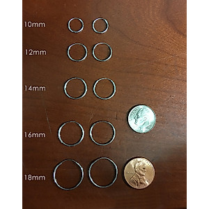 14k White Gold Round Flexible Small little Thin Continuous Endless Hoop Earrings Real Pure Gold Hoops 12mm (0.47 inch)