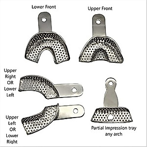 Dental Anti Gag Reflex Impression Trays Plasma Coated Perforated Stainless Steel Quick Cleaning Dentures Orthodontics by Artman Set of 5