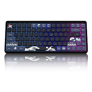 COSTOM L75 Low Profile Mechanical Keyboard, 75% Wireless Keyboard, Bluetooth/2.4Ghz/Wired Tri-Mode 84 Keys RGB Keyboard w/Durable Aluminum Frame Compatible with Mac Windows-Great Wave Off Kanagawa