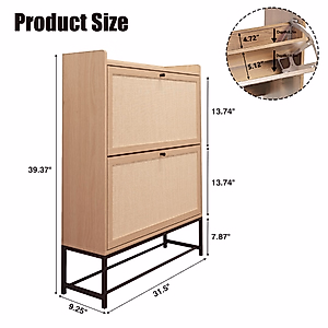 AVZEAR Freestanding Shoe Cabinet with 2 Flip Drawers - Modern Narrow Organizer for Hallway, Bedroom, and Entryway (Natural)