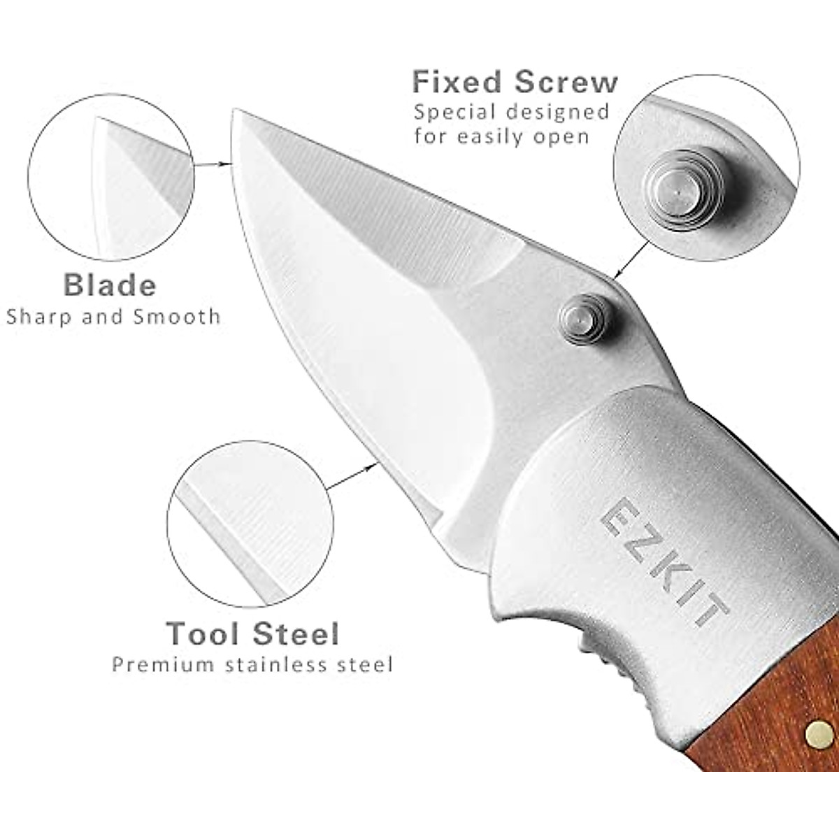 EZKIT Pocket Knife, Small Wood Handle 2in Blade Stainless Steel Everyday Carry Knife