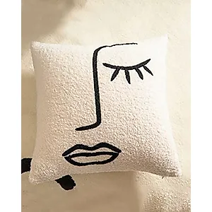 Nabis White Black Square Throw Pillow Cover 18x18, Picasso Style Pattern Tufted Decorative Throw Pillowcase Retro Cushion Covers for Couch Bed Bedroom Home Decor (White)