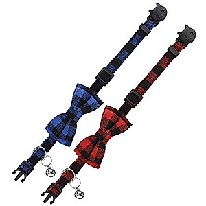 ADXCO 4 Pack Plaid Cat Collars Quick Release Cat Collar with Bell and Bow Tie Kitty Safety Cat Collar Breakaway Cat Collar Cute Plaid Adjustable Cat Bow Tie Collars with 4 Pack Anti-Lost Tags