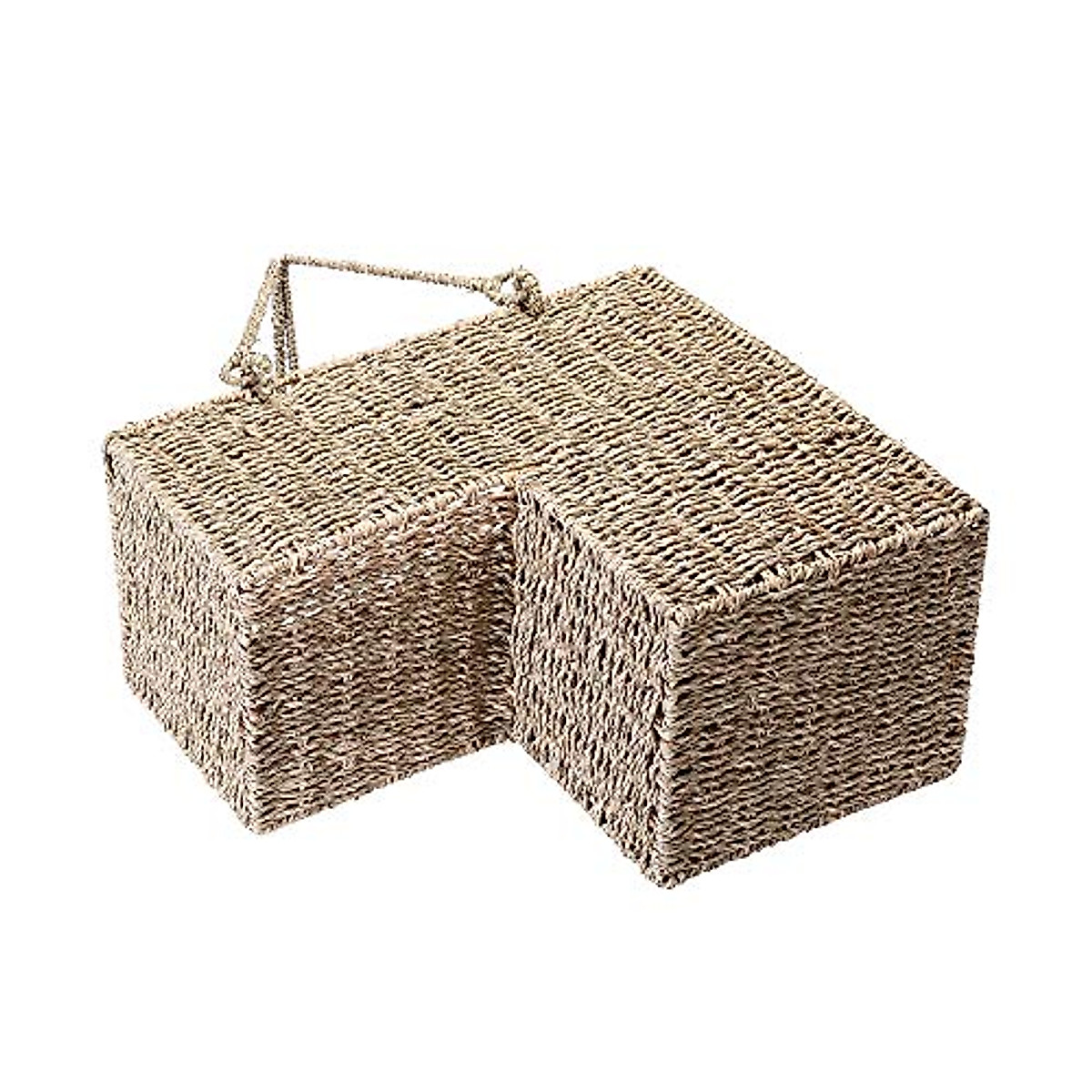 Villacera 14-Inch Wicker Stair Case Basket with Handles | Handmade Woven Seagrass in Natural Color