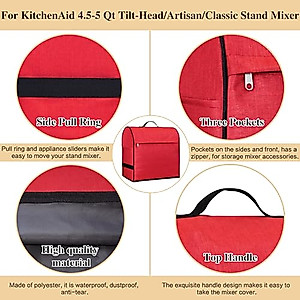 Stand Mixer Cover, Kitchen Aid Mixer Cover Compatible with 4.5-5 Qt Tilt-Head Stand Mixer, Dust Cover with 3 Pockets & 8 Pcs Appliance Sliders, Kitchen Aid Mixer Accessories, Red