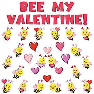 84Pcs Valentine's Day Bee Bulletin Board Cutouts Valentine's Day Heart Accents Name Tags Classroom Decoration for Teacher Student Back to School Decor Valentine's Day Wedding Anniversary Party Favor