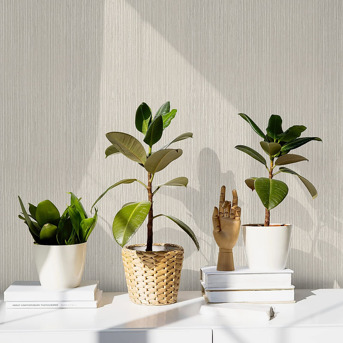 TANONE 17.7" X 276" Faux Grasscloth Imitation Cloth Textured Wallpaper Self-Adhesive Removable Peel and Stick DIY Wallpaper Vinyl Film Solid Color Wallcovering for RV Furniture