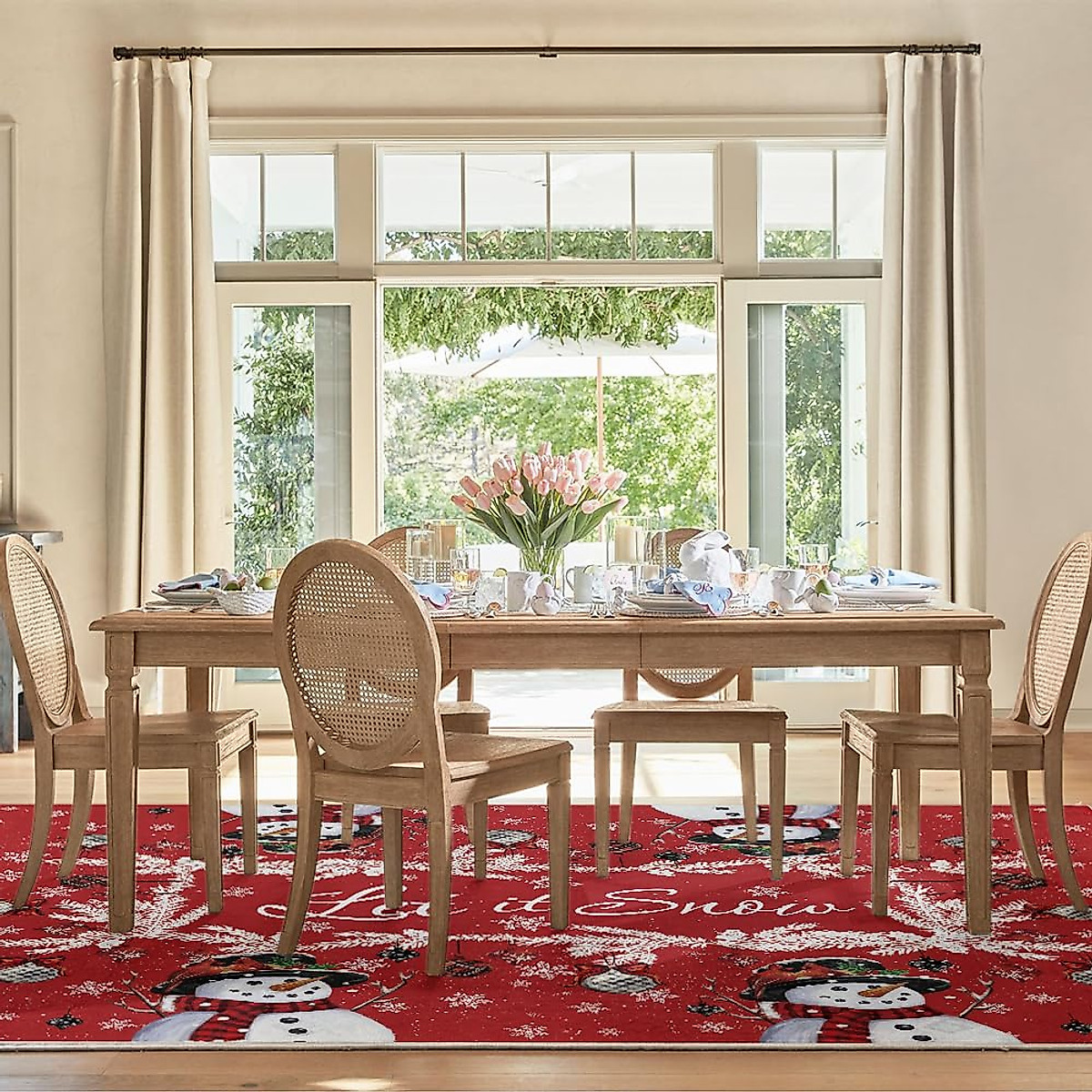 Artoid Mode Red Snowman Let It Snow Ball Christmas Area Rug, Xmas Winter Home Decor Low-Profile Washable Area Rugs for Entryway Bedroom Living Room Laundry Room Indoor 5x7 Feet