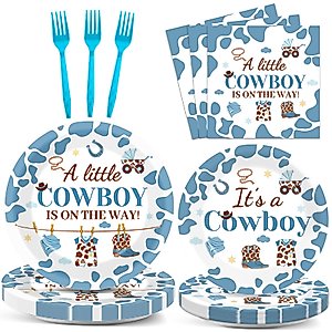 96 Pcs Western Baby Shower Plates and Napkins Party Supplies Western Cowboy Tableware Set Little Cowboy Party Decorations Favors for Cowboy Baby Shower Serves 24 Guests