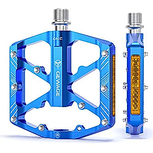 Bike Pedals 9/16 Inch - Bicycle Pedals with Reflectors - 3 Sealed Bearings MTB Pedals Wide Platform Pedals for Mountain Bike, BMX, Road Bike Pedals (Blue)
