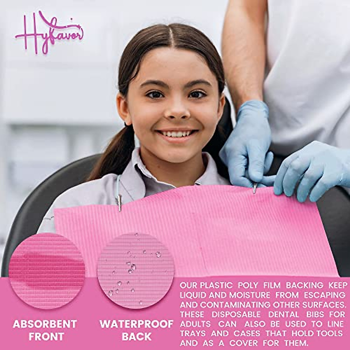 Dental Bib(125 Pack) – Pink Dental Bibs Disposable – Multipurpose & Waterproof Tattoo Bibs – Soft & Flexible Pink Bibs for Dental Tray Covers – 3-Layer Protection Nail Napkins for Acrylic (Pink)