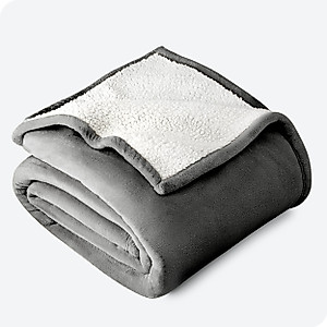 Bare Home Sherpa Fleece Blanket - Full/Queen Blanket - Blanket for Bed, Sofa, Couch, Camping and Travel - Warm & Lightweight - Fluffy & Soft Plush Blanket - Reversible (Full/Queen, Grey)