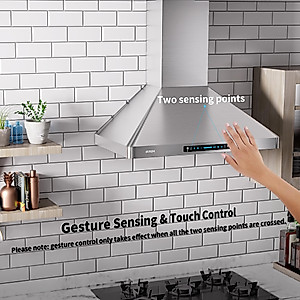 IKTCH 36"Wall Mount Range Hood, 900 CFM Ducted/Ductless Range Hood with 4 Speed Fan, Pure Stainless Steel Range Hood 36 inch with Gesture Sensing & Touch Control Making life Smarter IKP02R-36