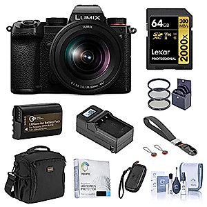 Panasonic Lumix DC-S5 Mirrorless Digital Camera with S 20-60mm L-Mount Lens Bundle with 64GB UHS-II V90 SD Card, Card Case, Bag, Wrist Strap, Extra Battery, Charger, Filter Kit and Accessories