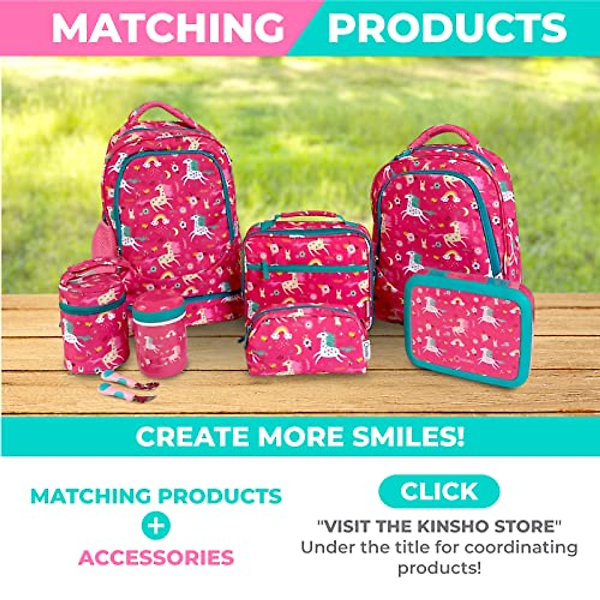 Unicorn Backpack with Lunch Box for Girls, Cute 15” Girl Backpacks and Integrated Lunch Bag with Water Bottle Pocket Holder, Insulated Padded Travel Bags Boxes for Elementary School Kids, Pink Teal