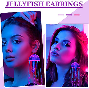 2 Pcs Glow Earrings Jellyfish Dangle Drop Weird Earrings Light up Glow in the Dark Christmas Party Decoration (Purple)