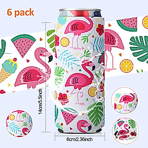 Slim Can Sleeves, Reusable Neoprene Bottle Insulator Sleeve, 12 oz Beverage Can Coolers for Energy Drink and Beer Cans, 6 Pieces (Hawaii Style)