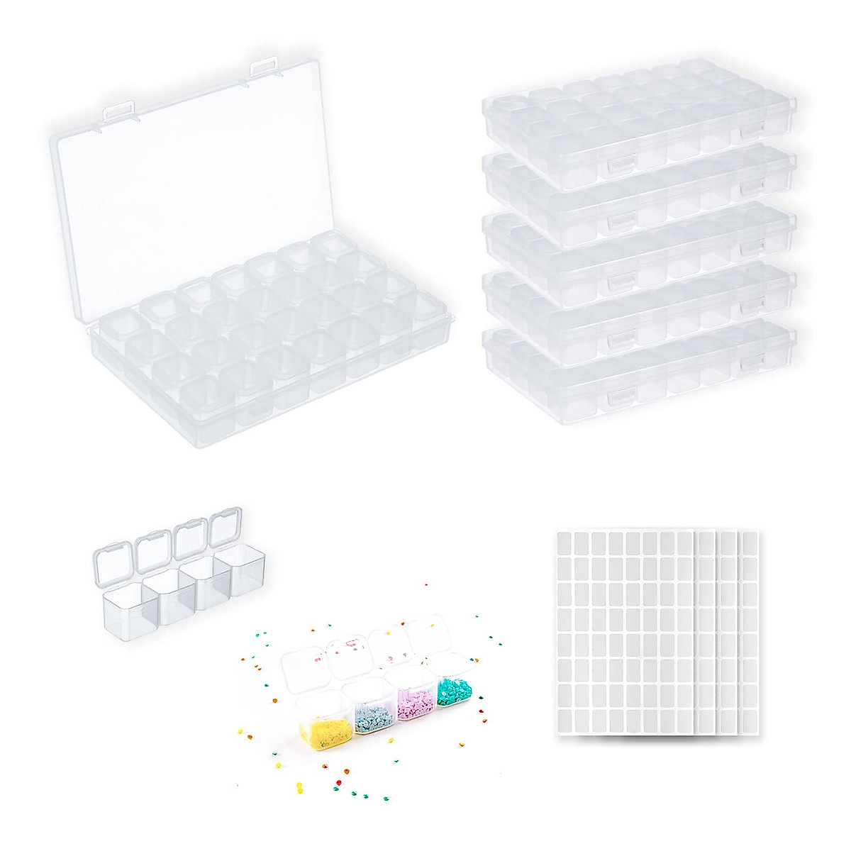 Sympabasic Souffahouse 6 Pack 28 Grids Diamond Painting Boxes 5D Diamond Embroidery Storage Boxes with 256 Pieces Craft Label Marker Stickers (6 Pack)