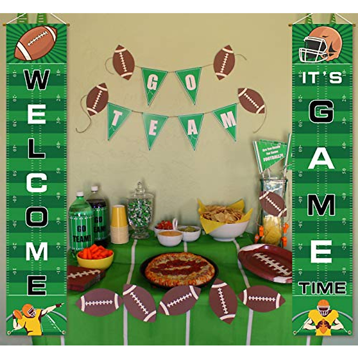 Football Banner Welcome Porch Sign Decorations - Game Day Sports Door House Party Decor Supplies