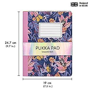 Pukka Pad, Composition Notebooks - 3 Pack of Journals Featuring 140 Pages of College Ruled 80GSM Paper with Sturdy Cover Stock - 9.75 x 7.5in - Bloom