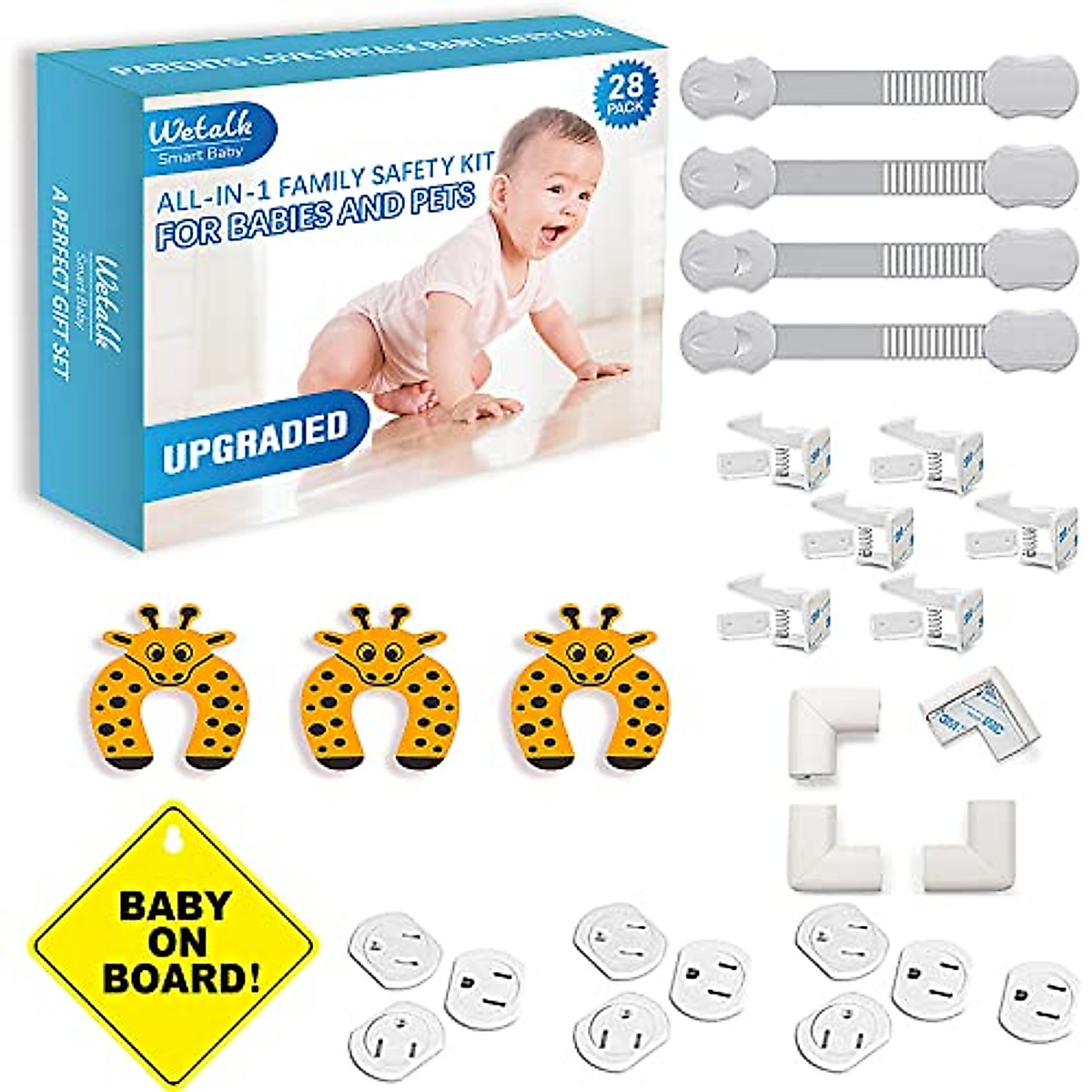 Baby Proofing Kit 18 Pcs - Baby Home Safety All-in-one Solution with Hidden Cabinet Locks, Adjustable Strap Latches, Corner Guards and Finger Pinch Guards