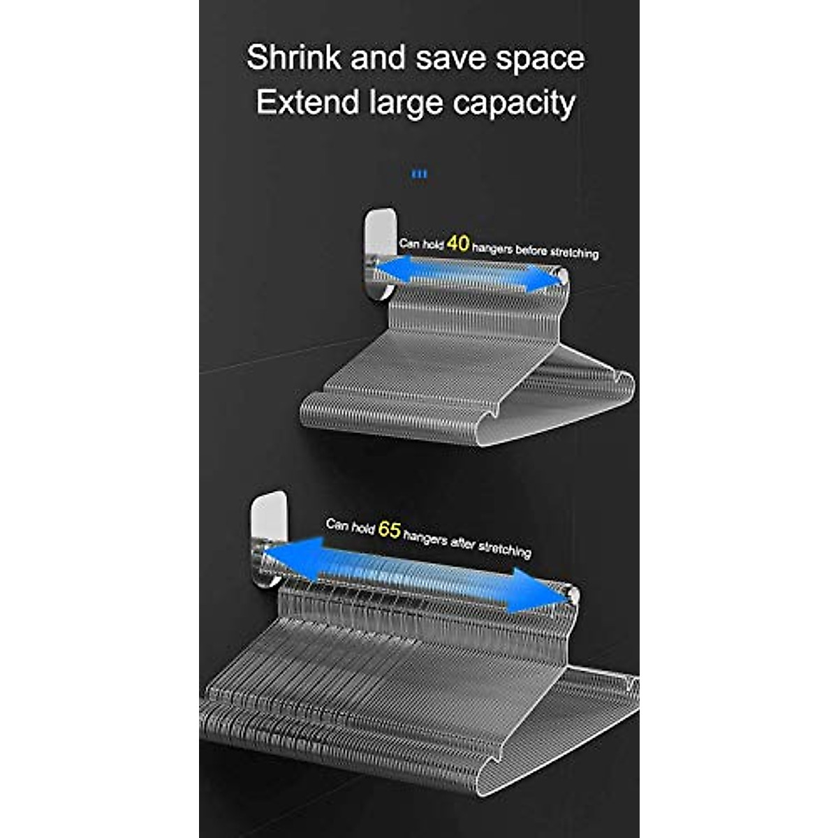 2-Section Stainless Steel Clothes Hanger Storage, Retractable Space Saving Clothes Hanger Storage Organizer, Wall Mount Clothes Rack Organizer, Adhesive or Drilling Installation(Length 10.6") 1