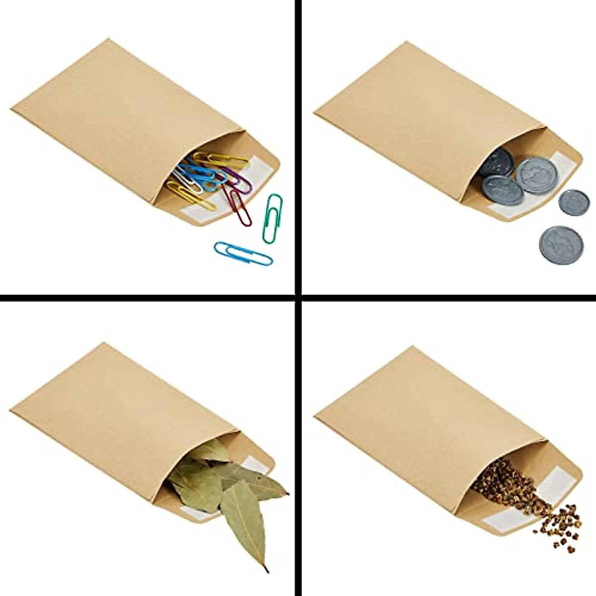 100 Pack Small Seed Saving Envelopes, Bulk 3x4 Empty Paper Packets with Adhesive for Coins, Stamps (Brown)