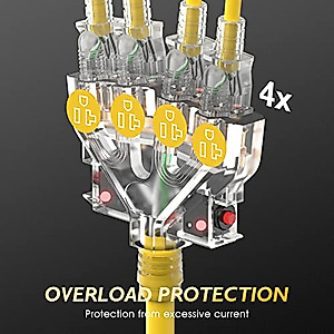 TOOLIOM Generator Extension Power Cord 25 Feet NEMA L14-30P to Four 5-20R/5-15R 30A 125/250 Volt 7500 Watts 4 Prong 10 Gauge Fan-Style Generator Cable with Protector Breaker