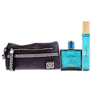 Versace Versace Eros Men 3.4oz EDP Spray, 0.3oz EDP Spray, Pouch 3 Pc Gift Set