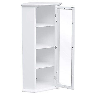 AMNOOL The Independent Bathroom Cabinet with a Glass Door is Suitable for Corner Storage containers in The Bathroom, Living Room and Kitchen, Medium -Density Fiber Board, and Paint with Paint (White)