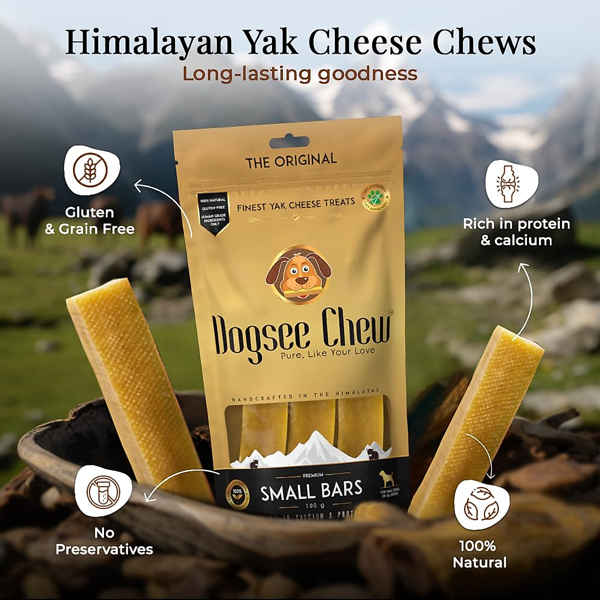 Dogsee Himalayan Yak Cheese Dog Chews (Small - 3 & XL - 3 Chews) | No Preservatives | Rich in Protein & Calcium | Premium Dog Dental Chews
