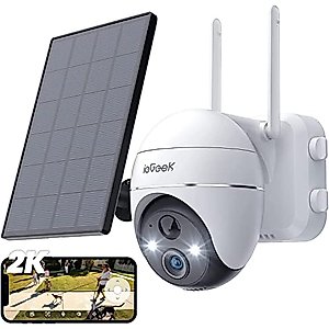 ieGeek Security Camera Outdoor, 2K Wireless WiFi 360°PTZ Camera, Solar Security Camera Battery Powered,Surveillance Camera with Spotlight/Siren/Motion Detection/3MP Color Night Vision,Works with Alexa