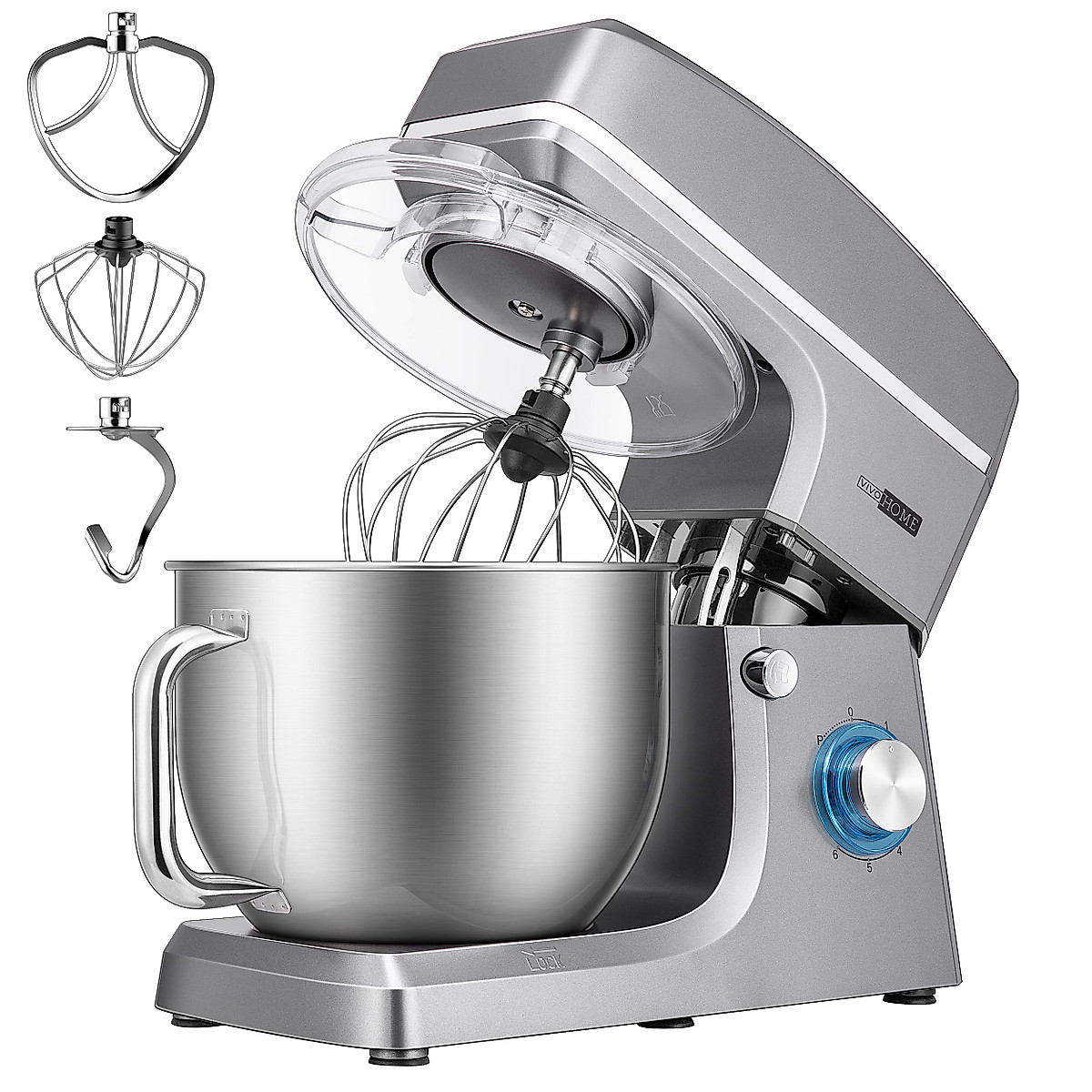VIVOHOME 7.5 Quart Stand Mixer, 660W 6-Speed Tilt-Head Kitchen Electric Food Mixer with Beater, Dough Hook, Wire Whip, and Egg Separator, Iron Gray