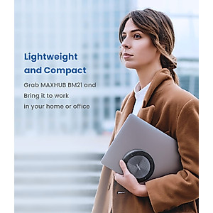 Enther&MAXHUB Upgraded BM21 Bluetooth Conference Speakerphone, Teleconference Speaker with Wireless Charging, USB Speaker with 6 Mics for Home Office, Enhanced 360° Voice Pickup and Noise Reduction