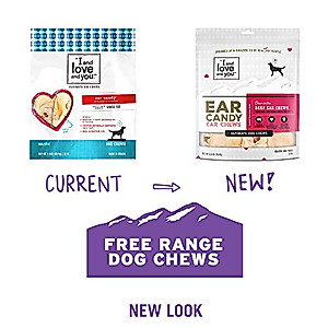 "I and love and you" Ear Candy Cow Ear Strips - Grain Free Dog Chews, 100% Beef Cow Ears, 2.5-Ounce