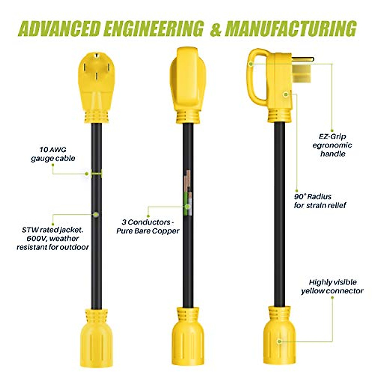 50 Amp to 30 Amp 4-Prongs Locking Generator Transfer Switch Adapter Cord, 50Amp Male to 30Amp Female, NEMA 14-50P to NEMA L14-30R, STW 10 Gauge Heavy Duty Generator Adapter Plug - 18in, 1.5ft