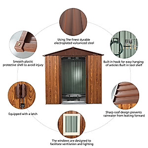 6.36ft x 5.7ft Outdoor Metal Storage Shed with Metal Floor Base,Sliding Doors and Window,Sun Protection,Waterproof Tool Storage Shed for Backyard, Patio, Lawn (Wood Grain & Dark Brown)